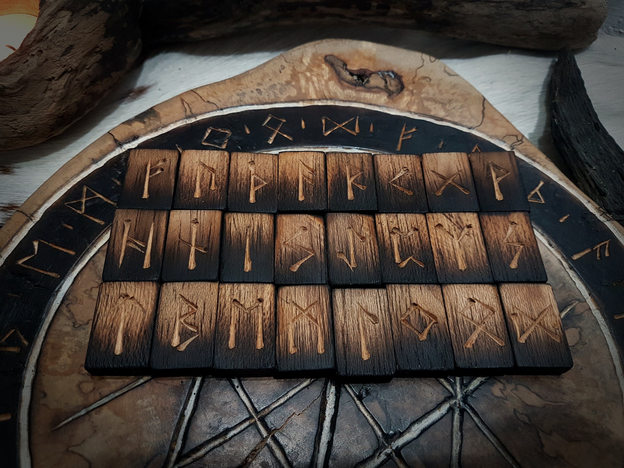 Oak Wood Rune Set Norse Elder Futhark Handmade Wooden | Etsy UK