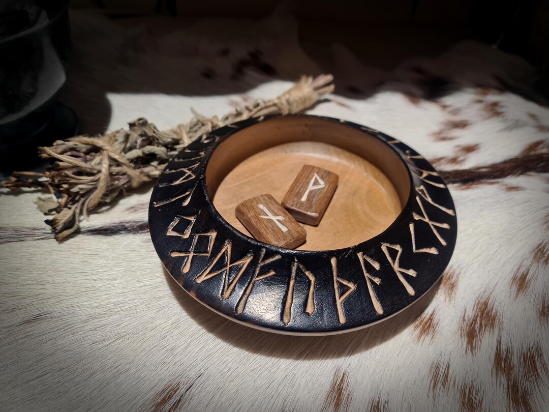 Small Silver Birch Turned Ritual Bowl With Hand Carved Norse Elder ...
