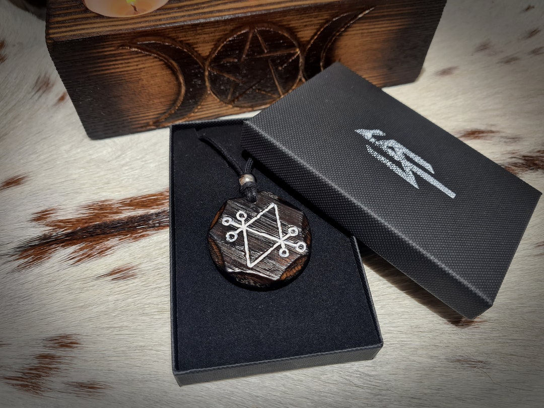 Azazel's Seal Sigil of Azazel Hand Carved Oak Wood Pendant Necklace ...