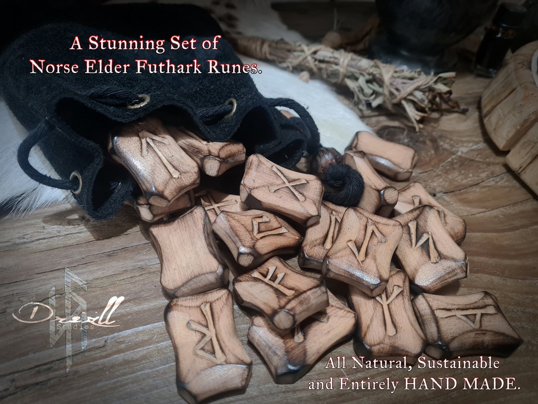 Norse Elder Futhark Rune Set. Completely Hand Crafted Oak Wood Viking ...