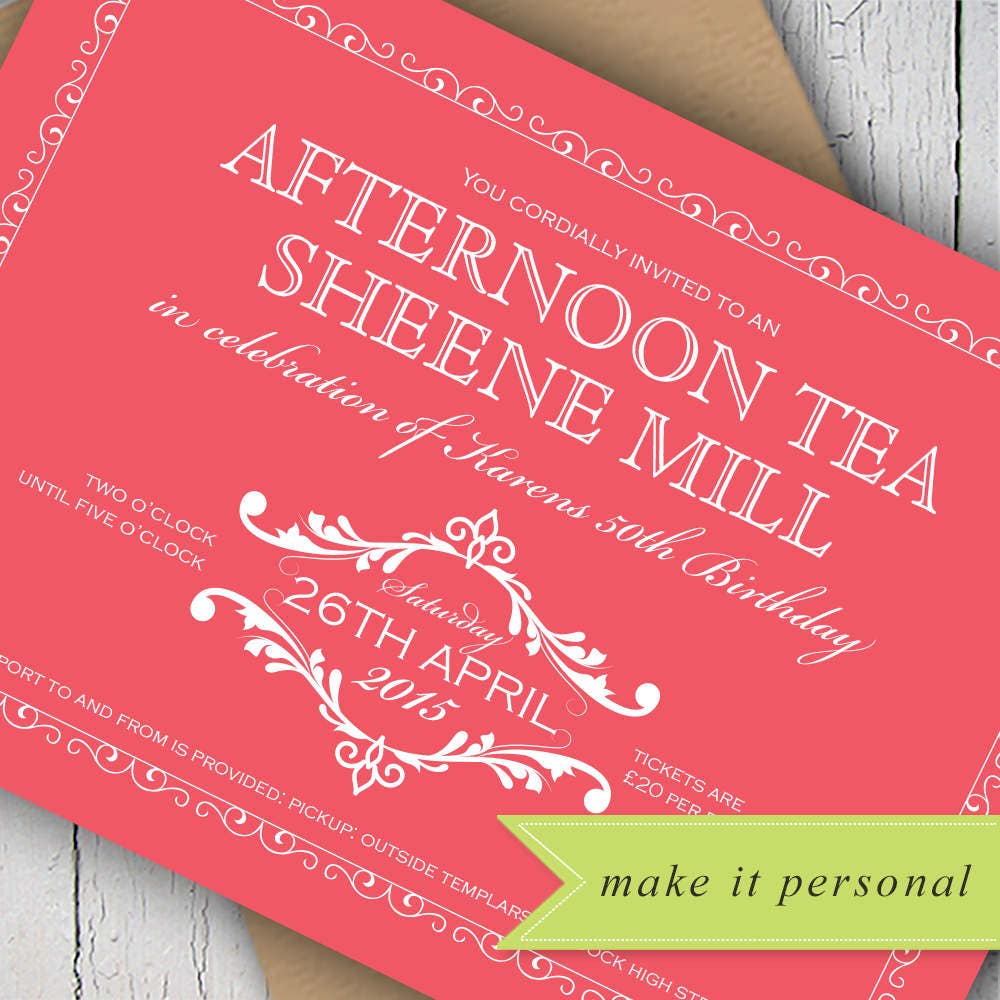 Afternoon Tea Invitation, Tea Party Invite, Personalised Tea Party ...