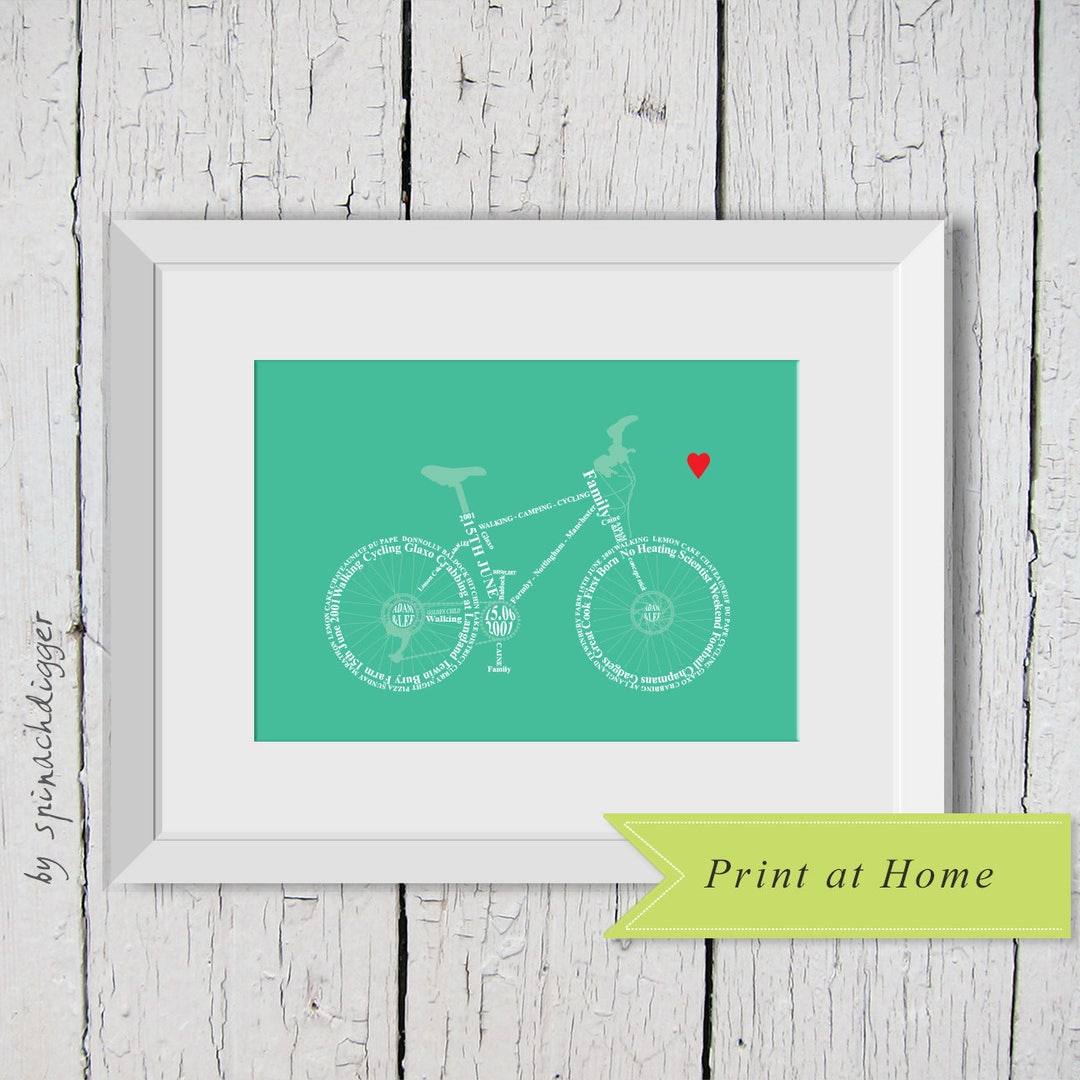 Gift for Cyclist, Personalised Bike Print, Cycle Lover, Bicycle Print ...