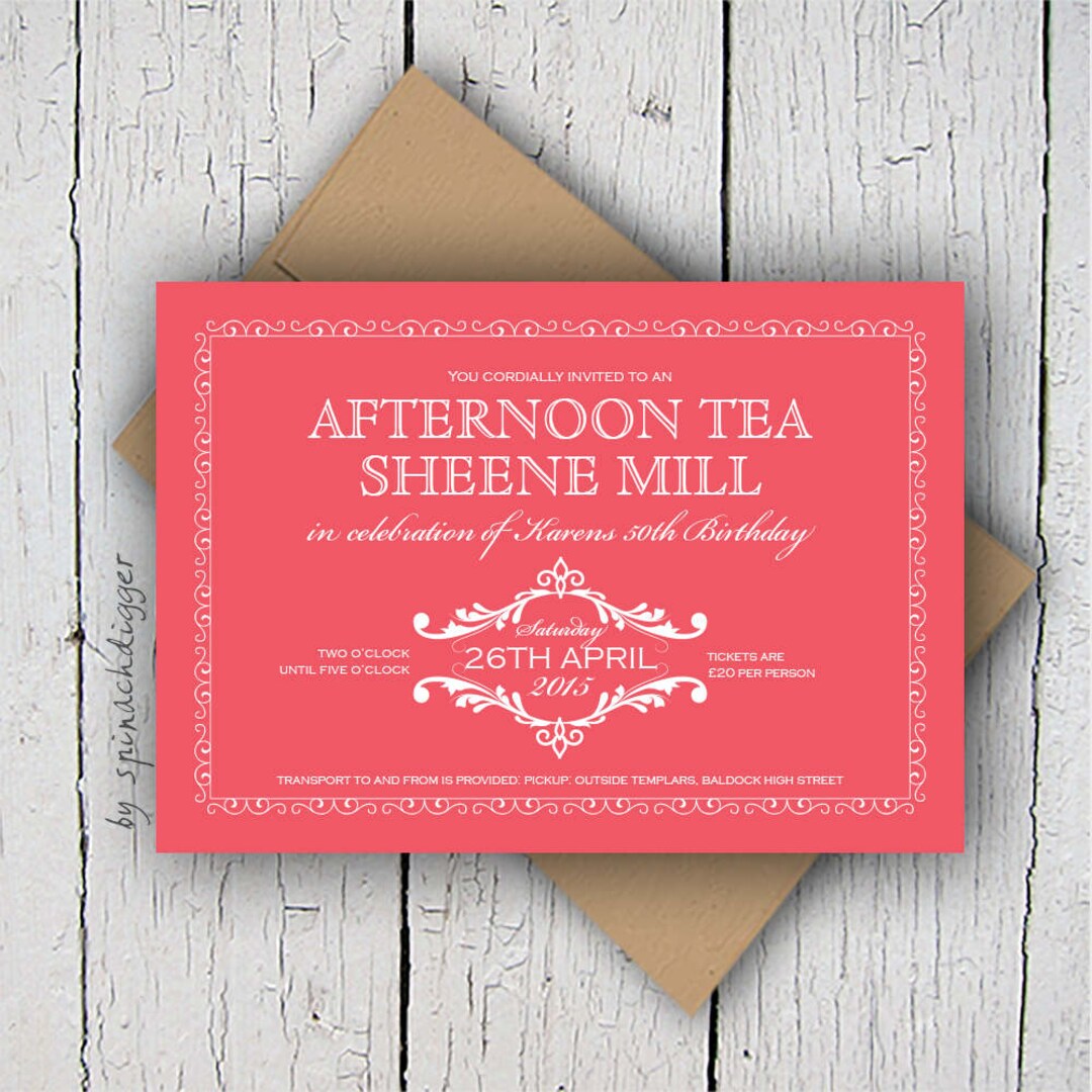 Afternoon Tea Invitation, Tea Party Invite, Personalised Tea Party ...