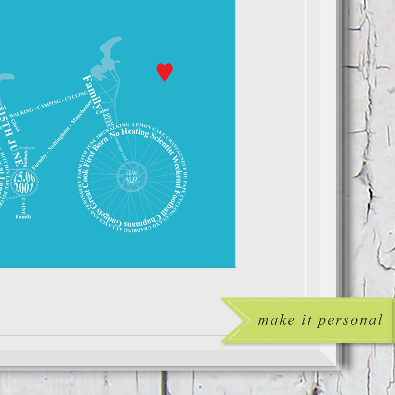 Gift for Cyclist, Personalised Bike Print, Cycle Lover, Bicycle Print ...