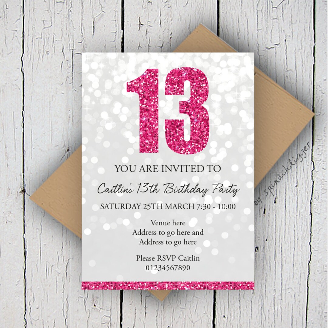 Glitter Birthday Invitation, Glittery Invite, Children's Party Invite ...