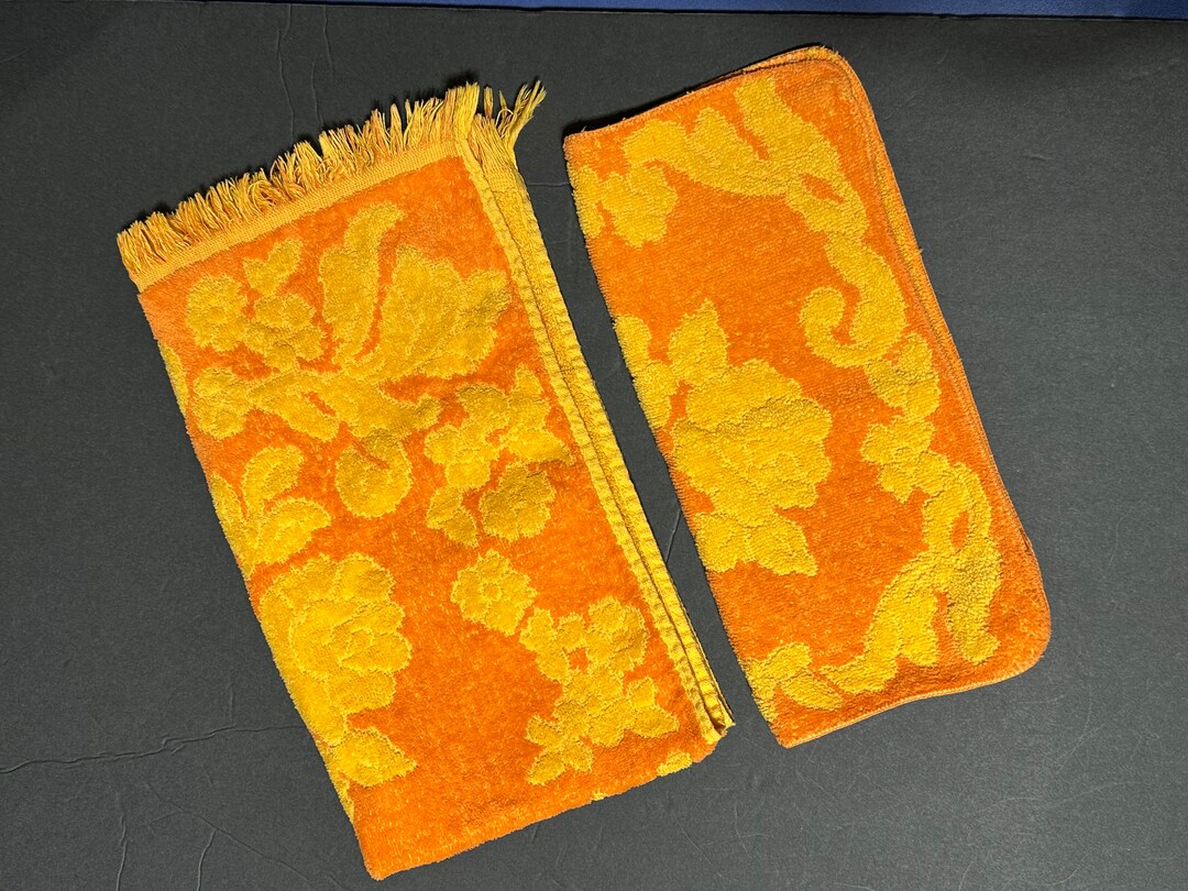 Vintage MCM Cannon Mills Monticello 2 Tone Orange Hand Towel Washcloth ...