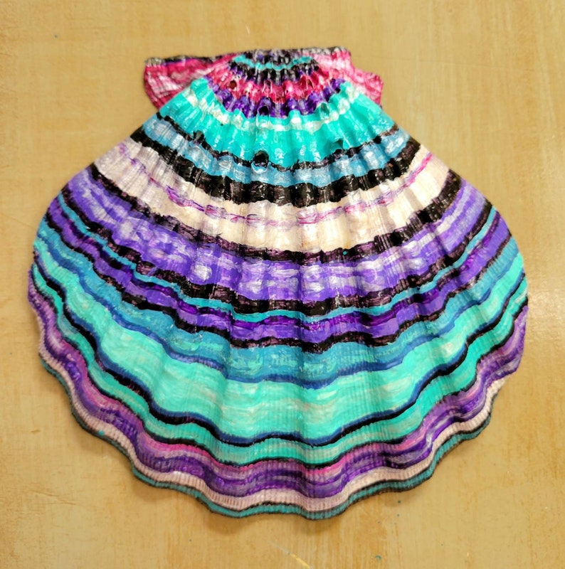 Large Sea Shell Handpainted Inspired by a Rainbow Flourite Gemstone ...