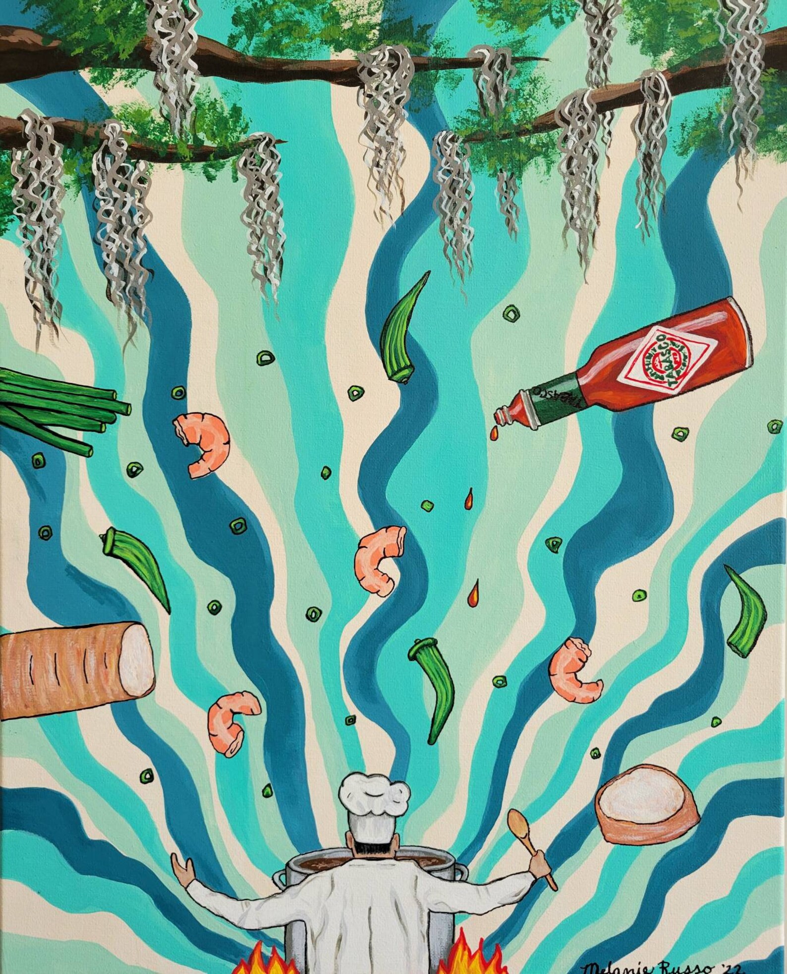 Gumbo Conductor 16 X 20 Acrylic Canvas Painting. Dancing Ingredients ...