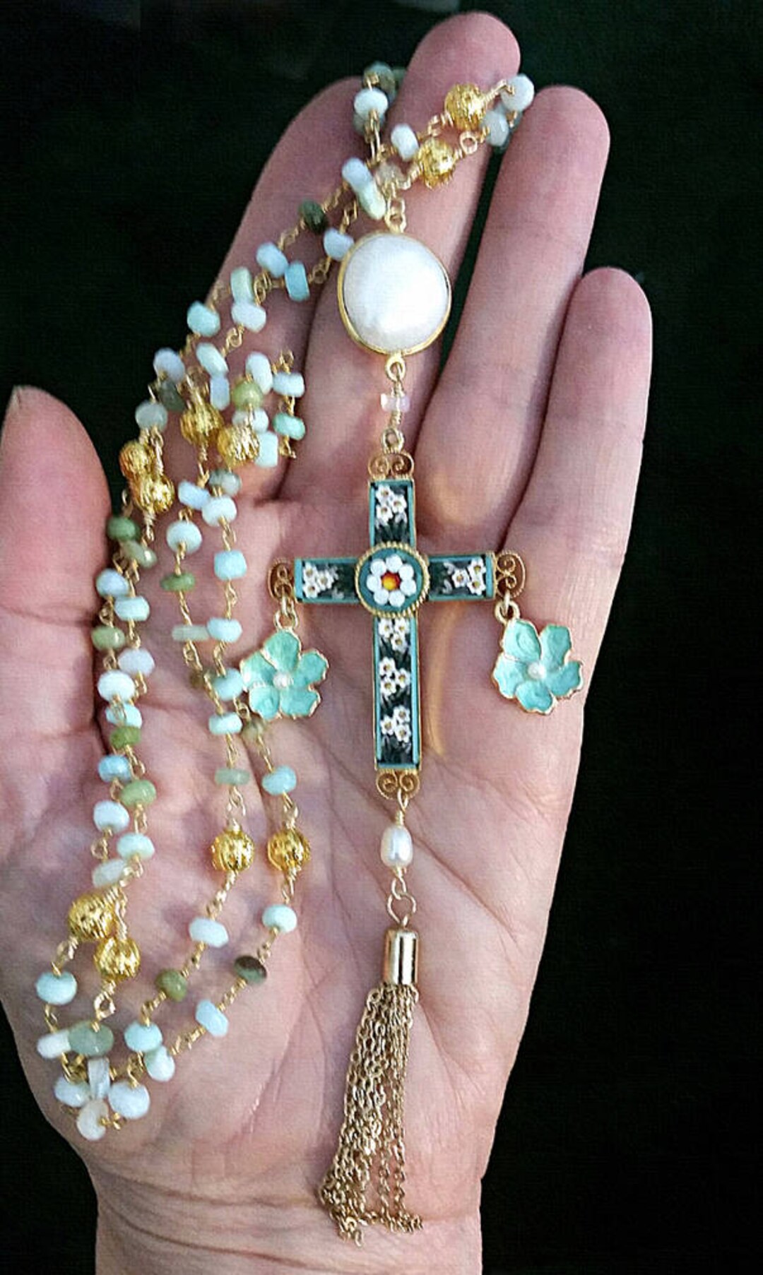 Vintage Mosaic Italian Gold Cross on 30 Natural Blue - Etsy