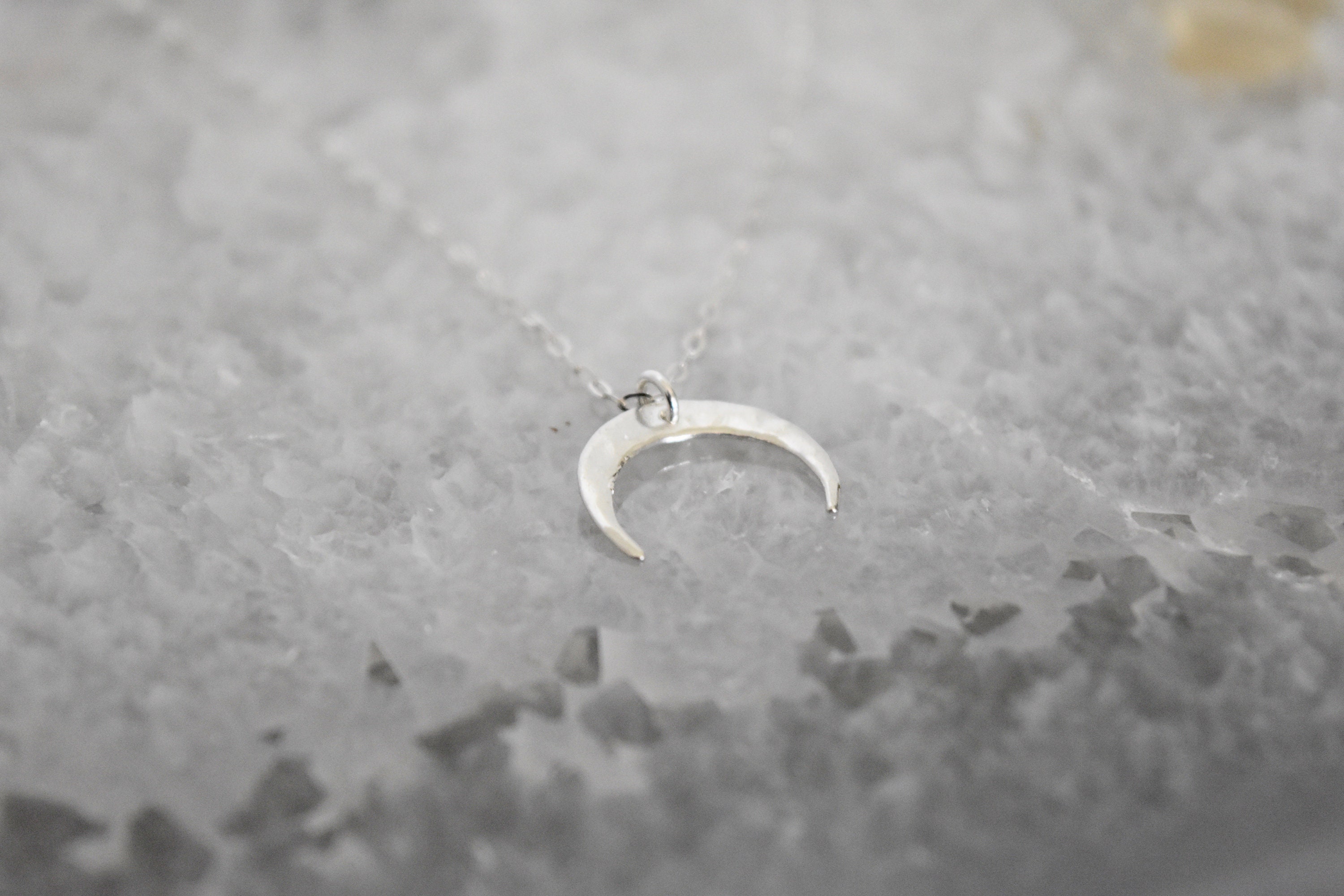 Silver crescent moon necklace // silver hammered moon necklace | Etsy