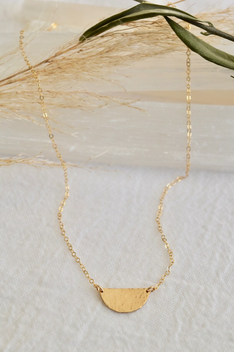 Half Moon Necklace, Gold Moon Necklace, Hammered Half Moon Necklace ...