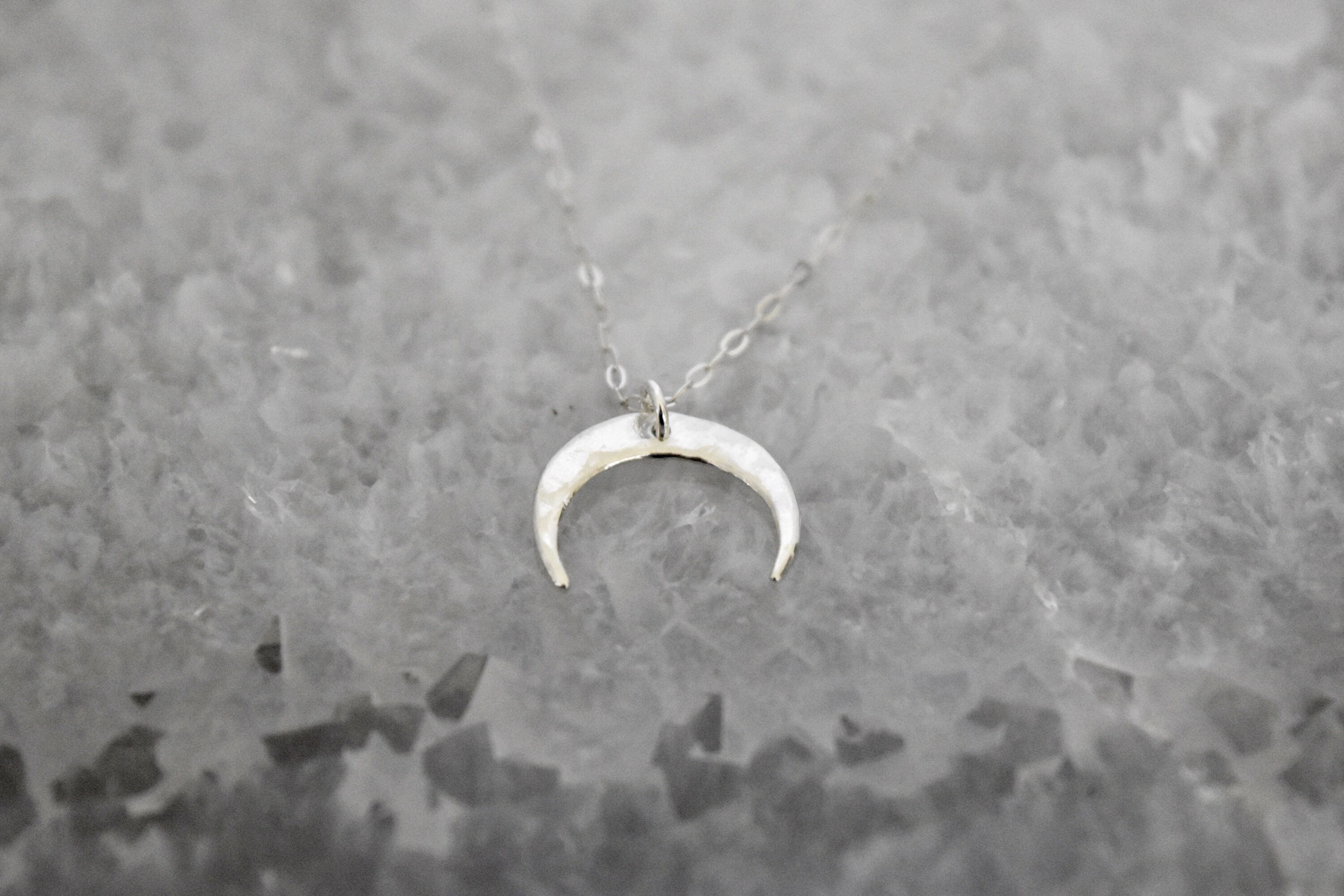 Silver crescent moon necklace // silver hammered moon necklace | Etsy