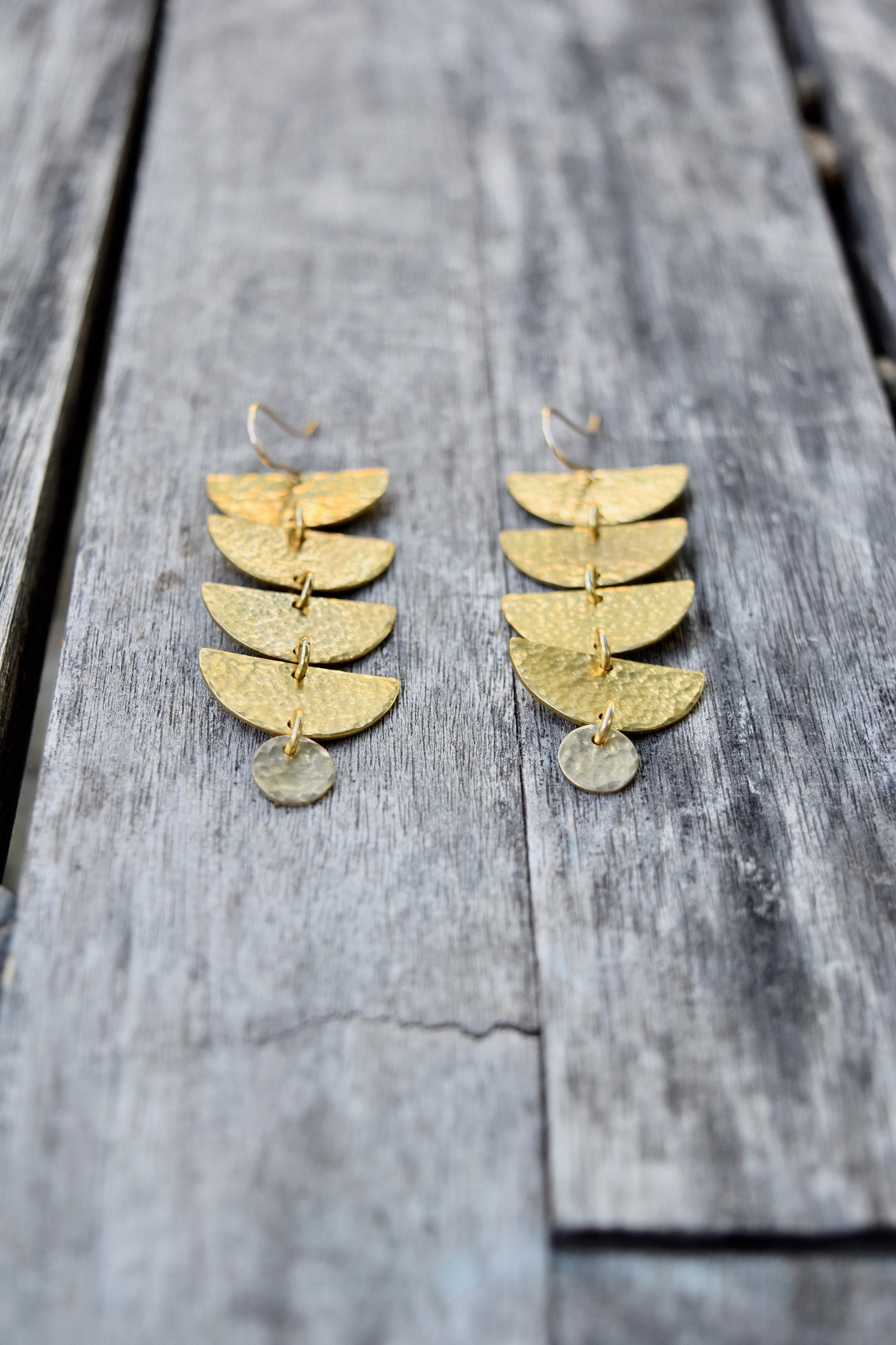 Half Moon Earrings, Hammered Brass Earrings, Hammered Gold Earrings ...
