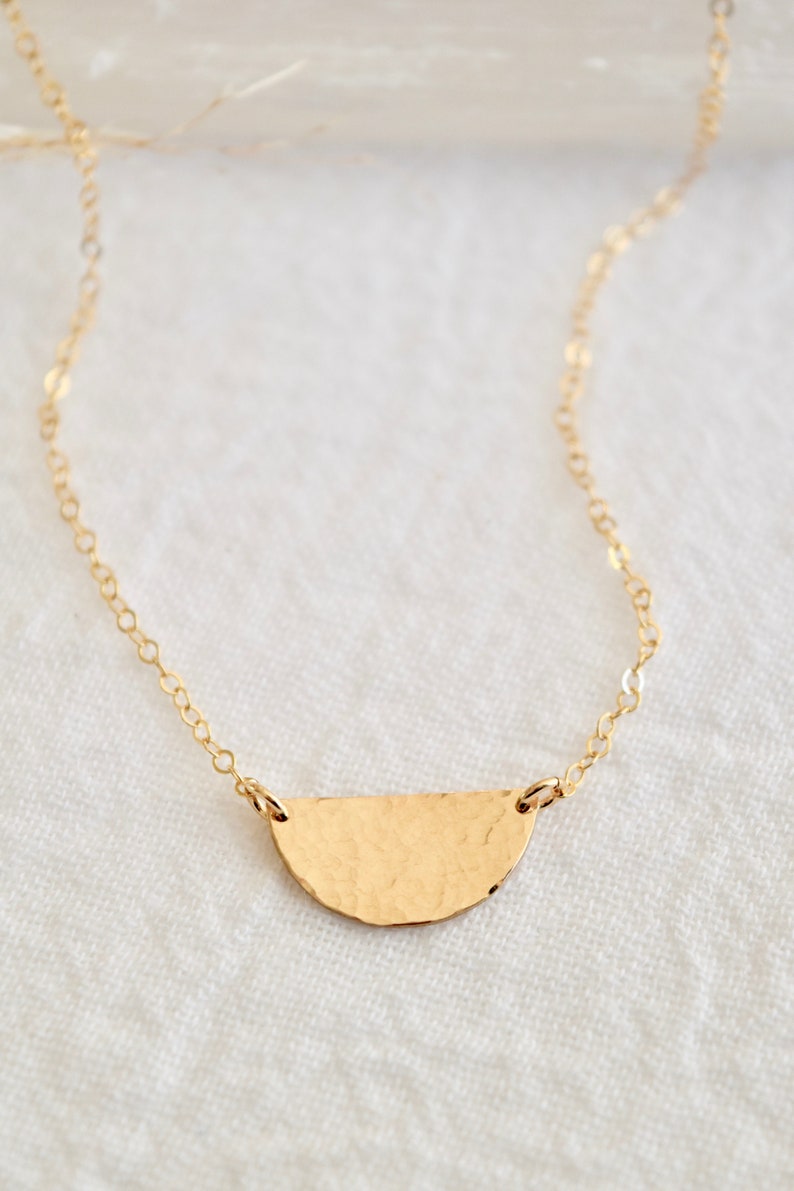 Half Moon Necklace, Gold Moon Necklace, Hammered Half Moon Necklace ...
