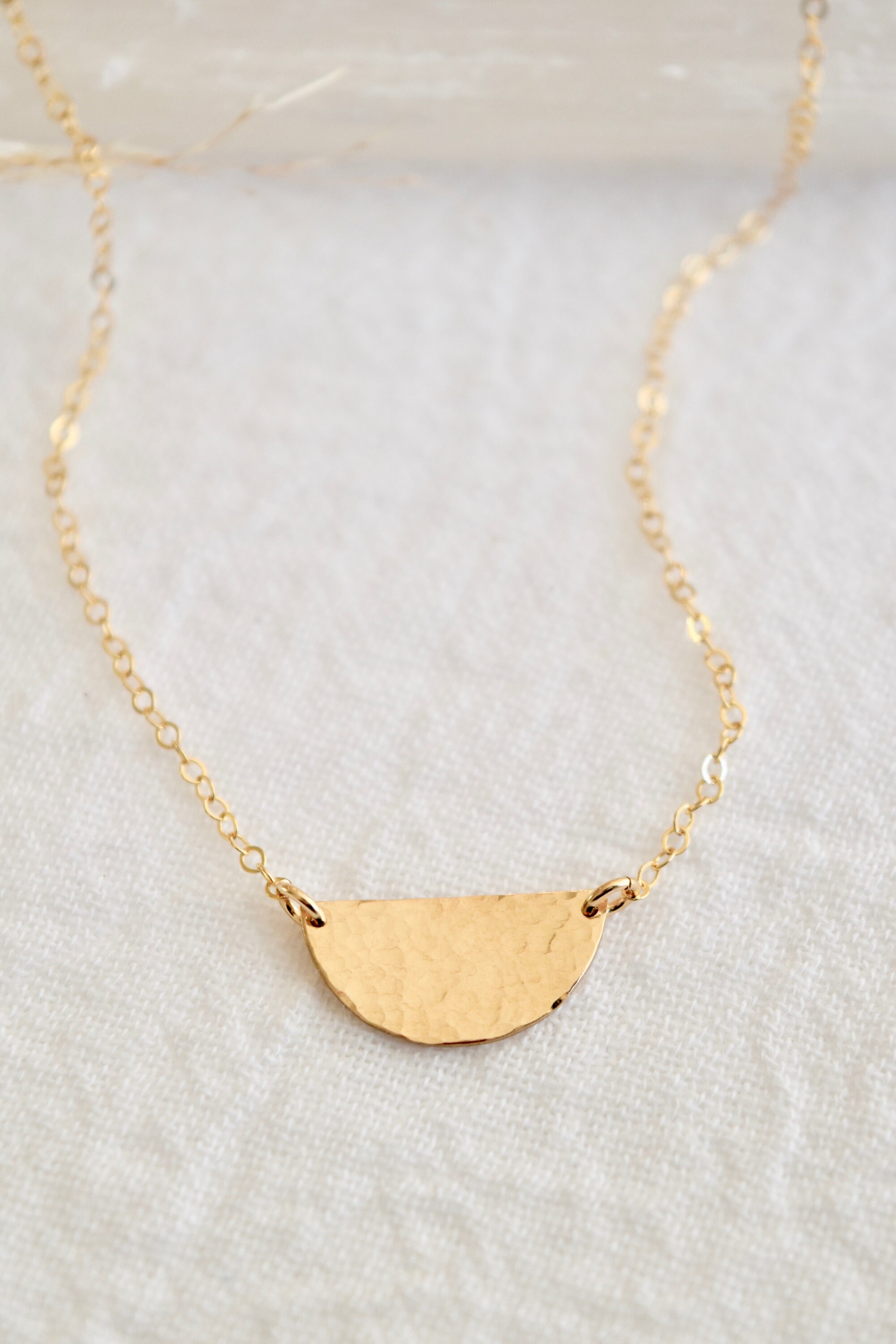 Half Moon Necklace, Gold Moon Necklace, Hammered Half Moon Necklace ...