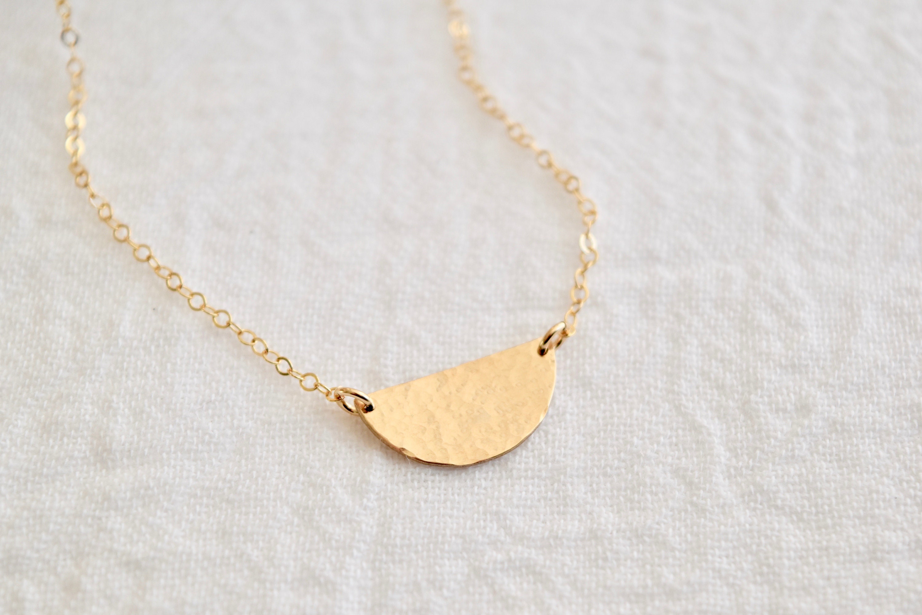 Half Moon Necklace, Gold Moon Necklace, Hammered Half Moon Necklace ...
