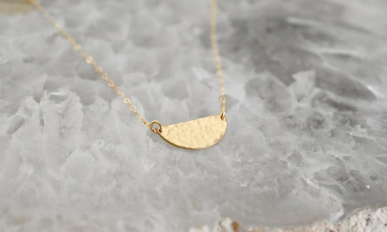 Half Moon Necklace, Gold Moon Necklace, Hammered Half Moon Necklace ...