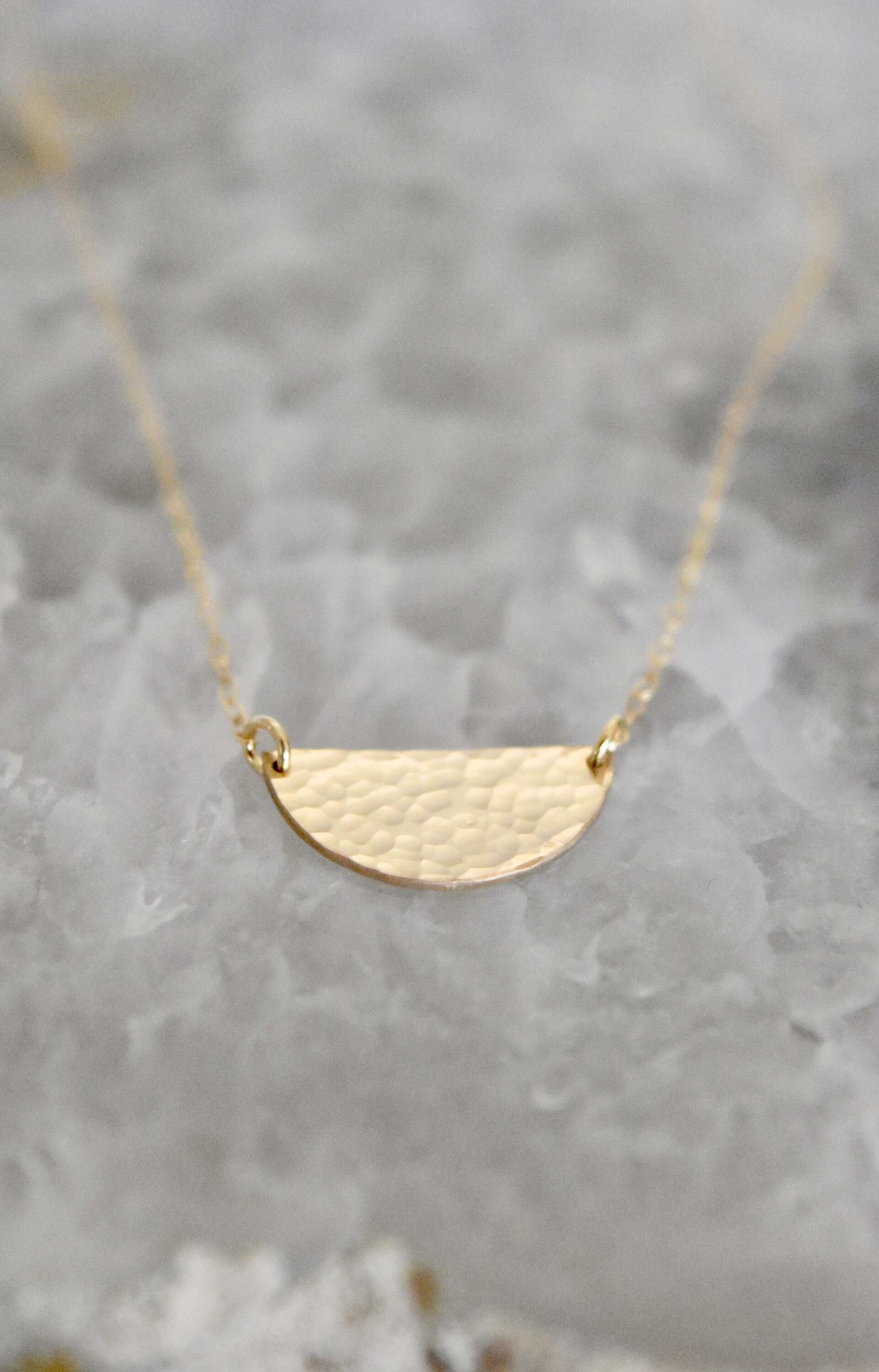 Half Moon Necklace, Gold Moon Necklace, Hammered Half Moon Necklace ...
