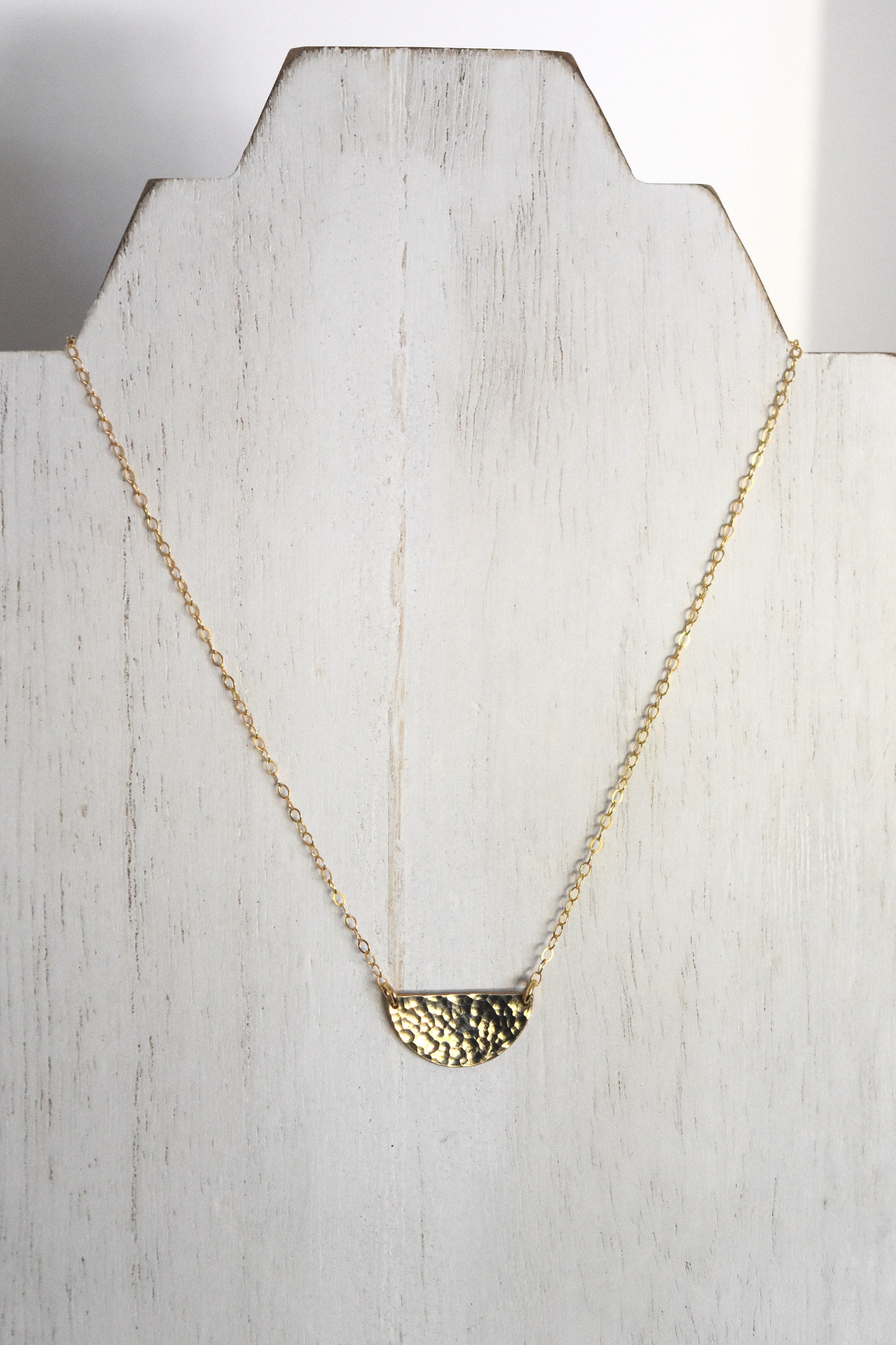 Half Moon Necklace, Gold Moon Necklace, Hammered Half Moon Necklace ...