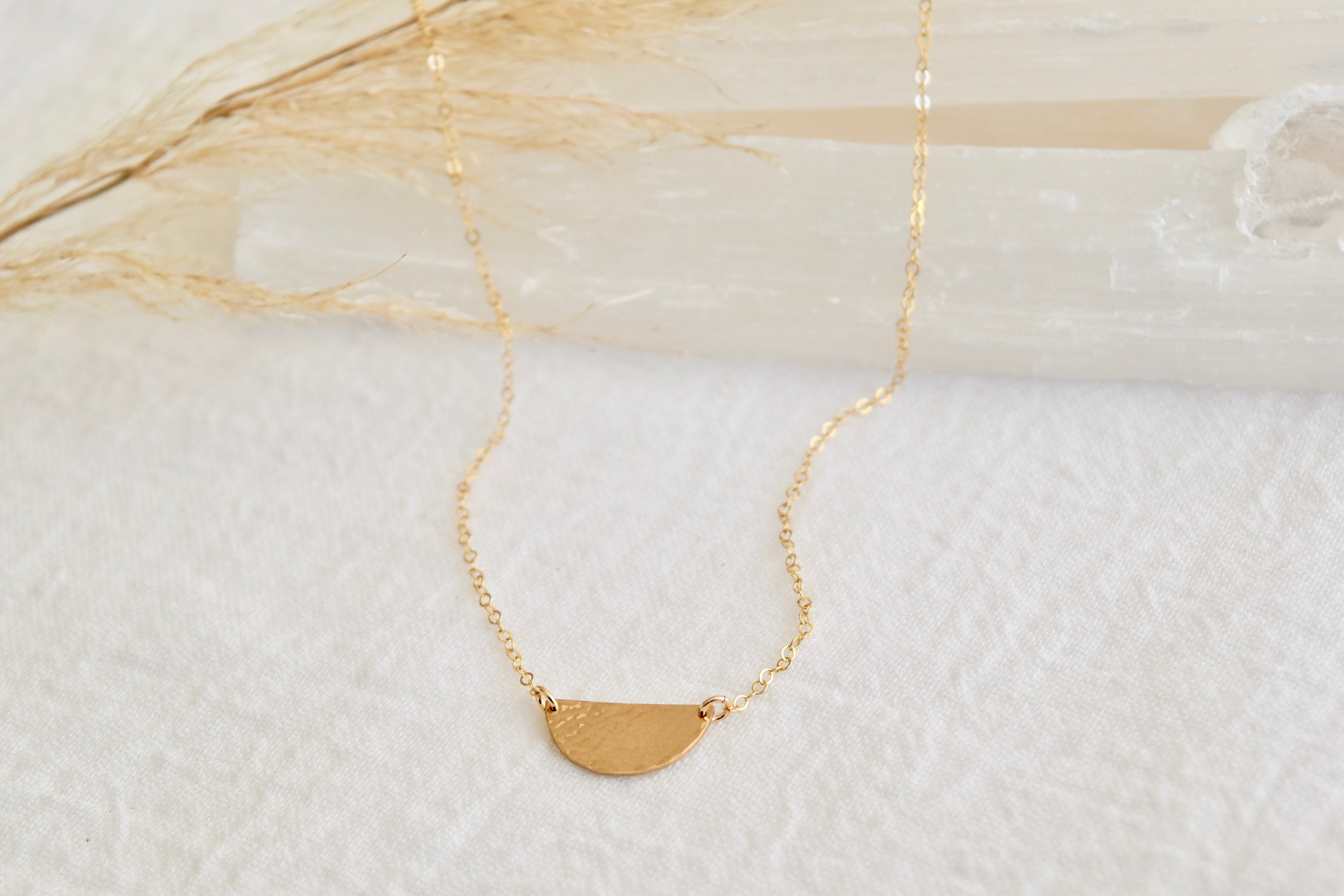 Half Moon Necklace, Gold Moon Necklace, Hammered Half Moon Necklace ...
