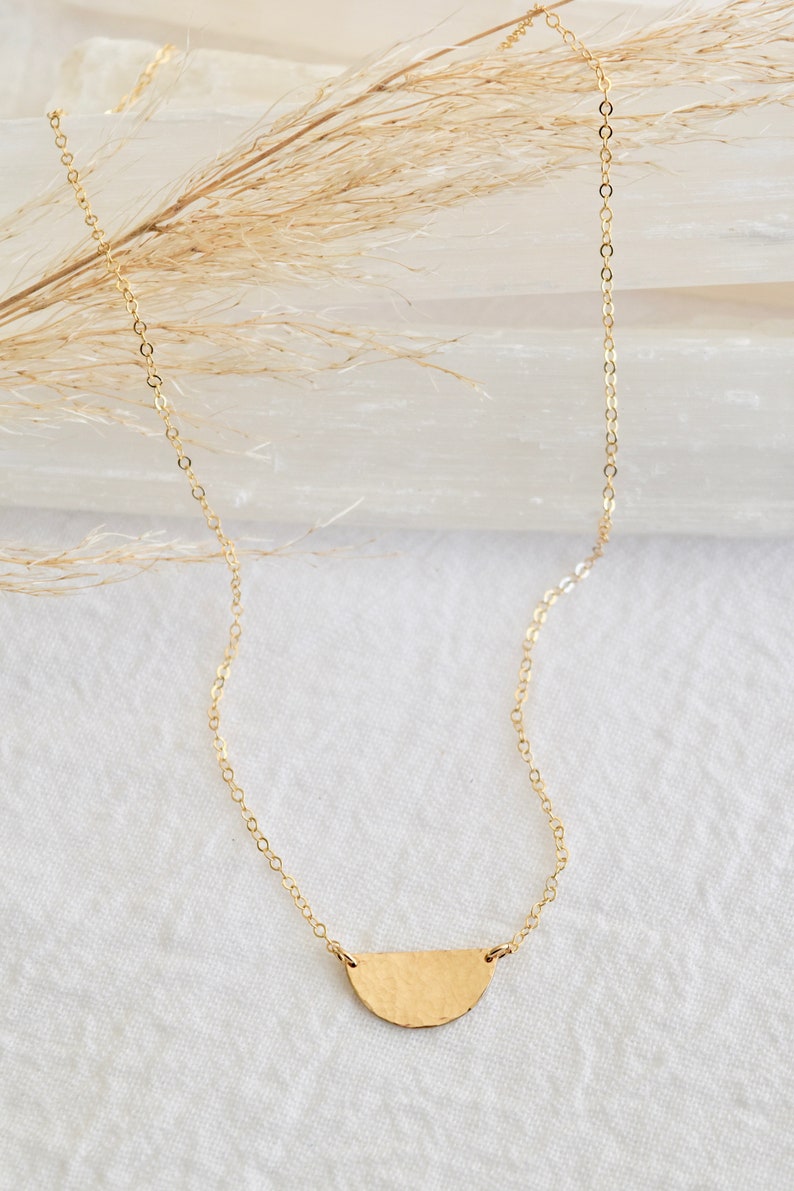 Half Moon Necklace, Gold Moon Necklace, Hammered Half Moon Necklace ...