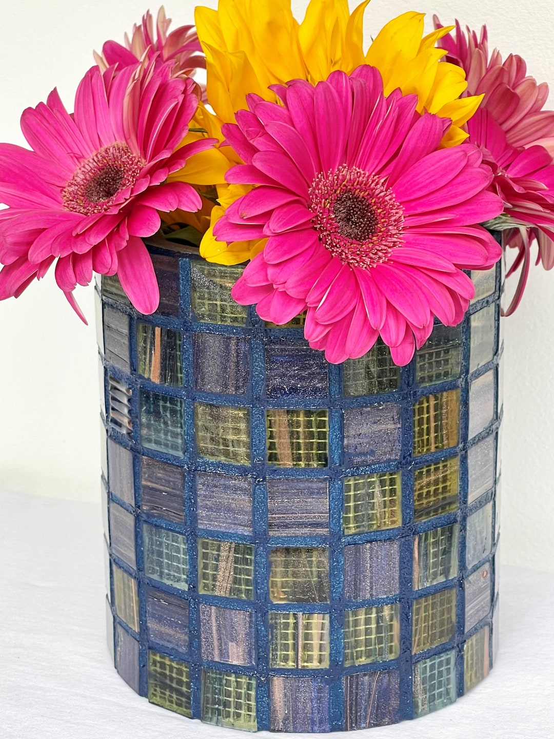 Upcycled Blue Glass Tile Vase - Etsy
