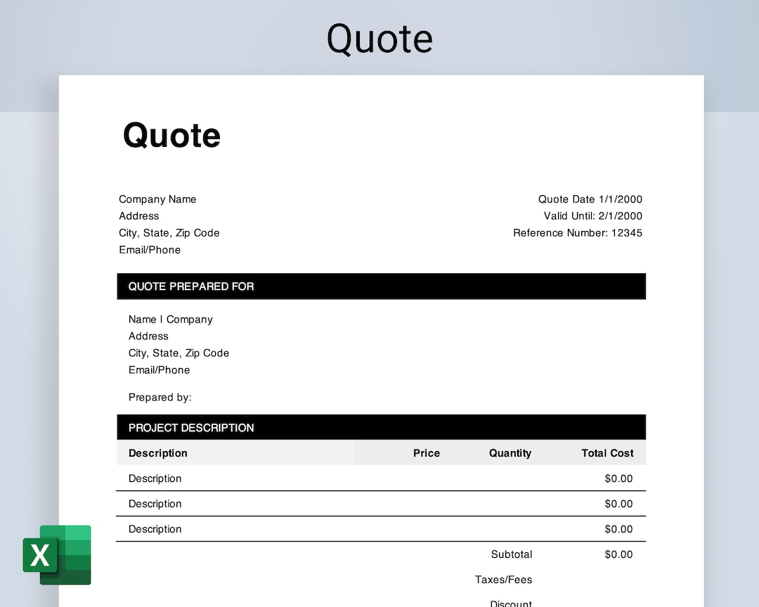 Quote Excel Template. Editable Quote Form for Small Business Owners and ...