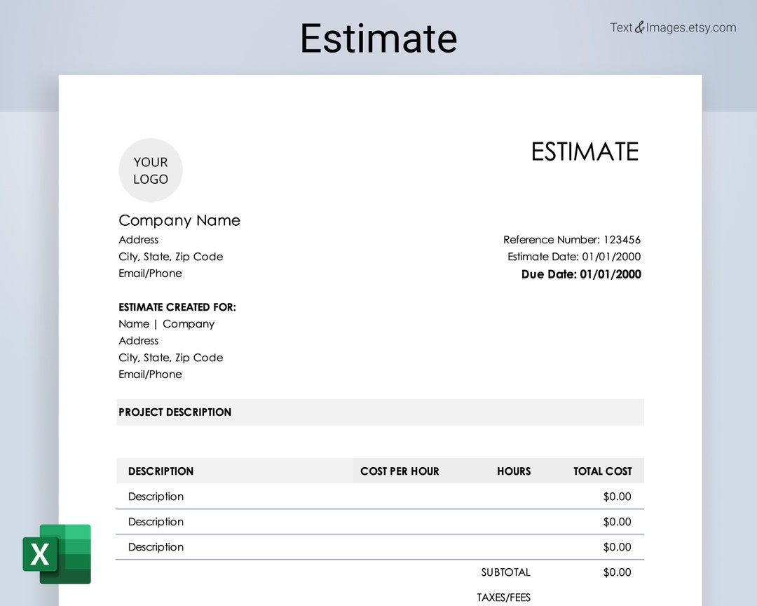 Estimate Template. Excel. Editable Estimate for Small Business Owners ...