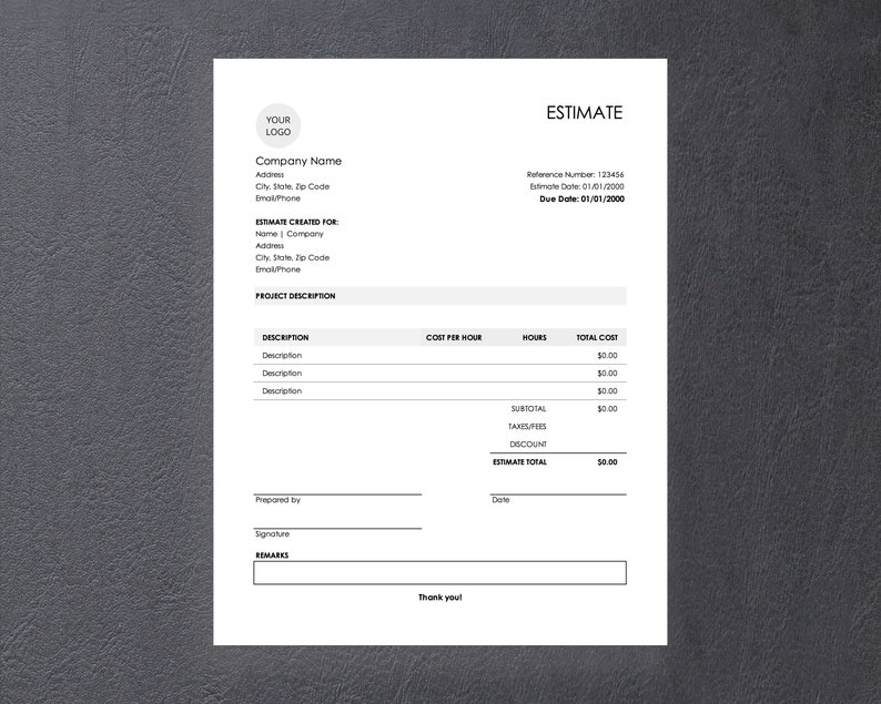 Estimate Template. Excel. Editable Estimate for Small Business Owners ...