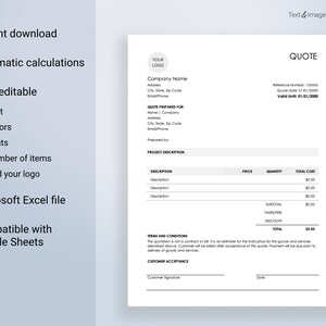 Quote Template. Excel. Editable Quote Form for Small Business Owners ...