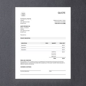 Quote Template. Excel. Editable Quote Form for Small Business Owners ...