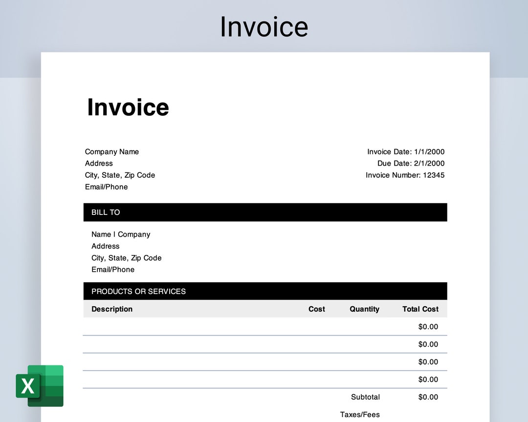 Invoice Excel Template. Editable Invoice for Small Business Owners and ...