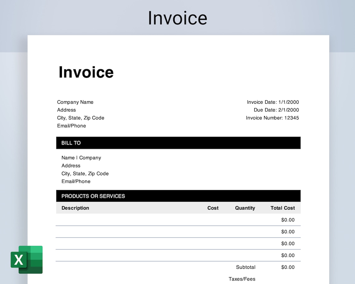 Invoice Excel Template. Editable Invoice for Small Business Owners and ...