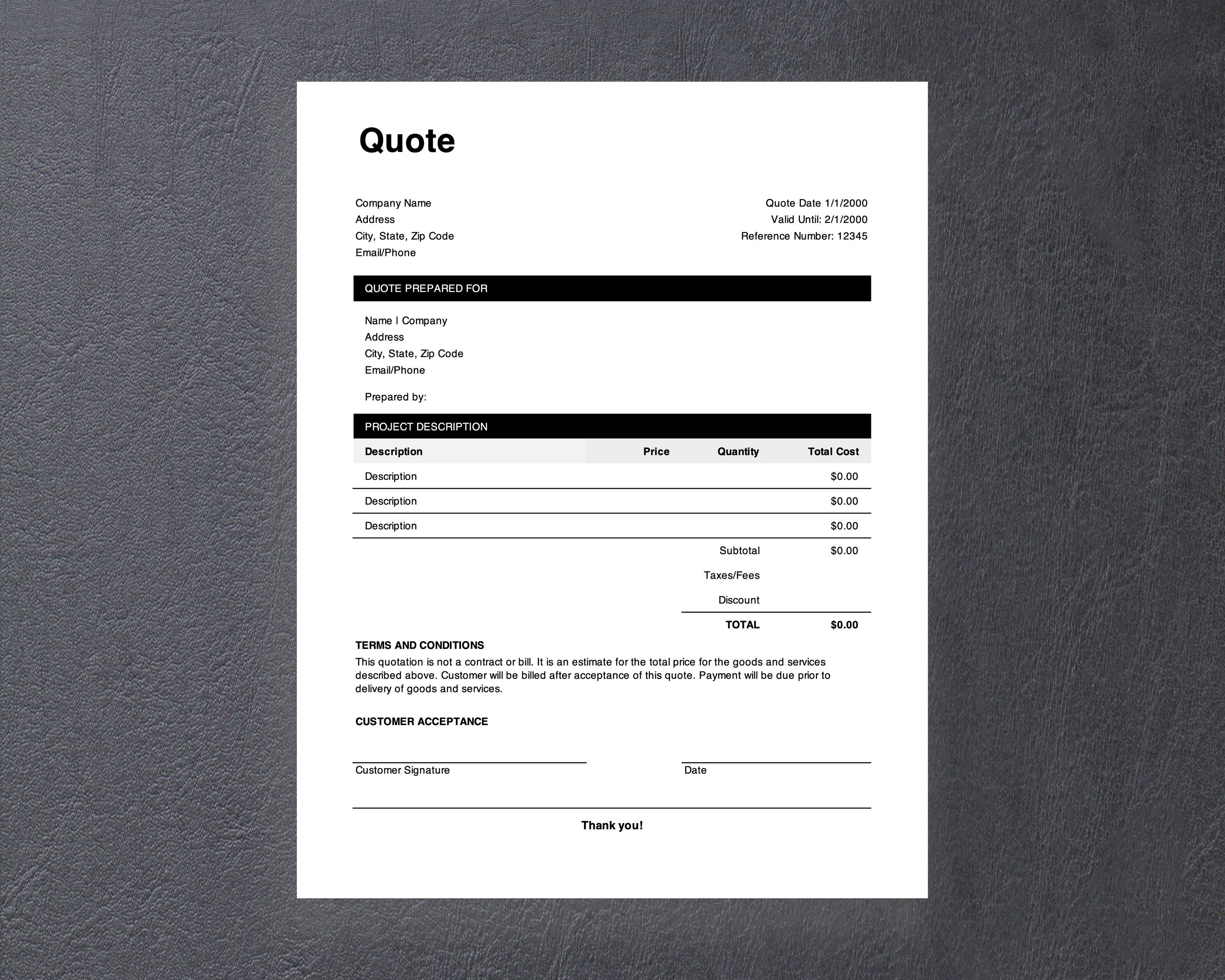 Quote Excel Template. Editable Quote Form for Small Business Owners and ...