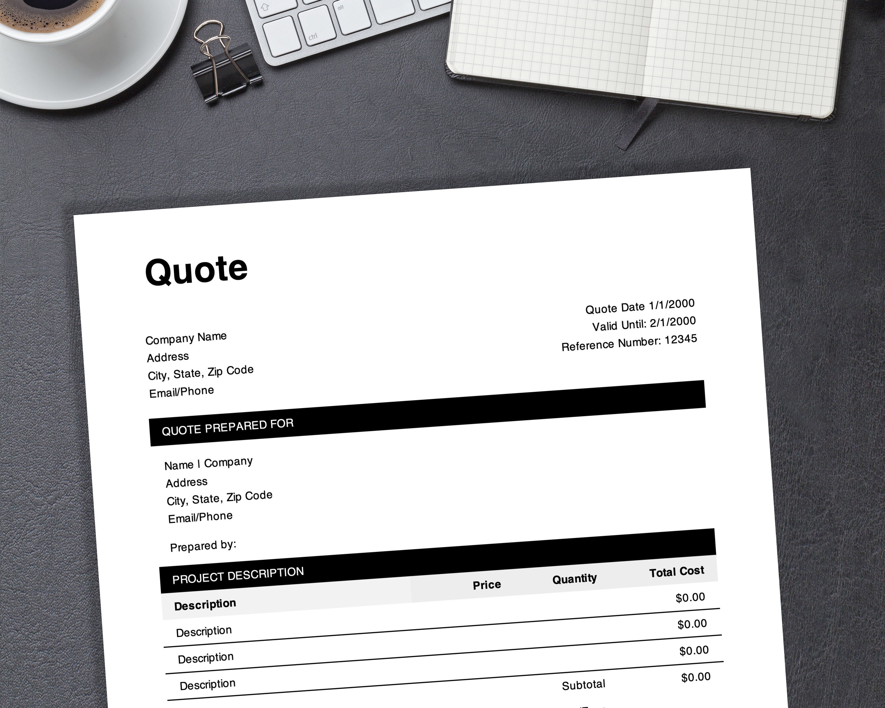 Quote Excel Template. Editable Quote Form for Small Business Owners and ...