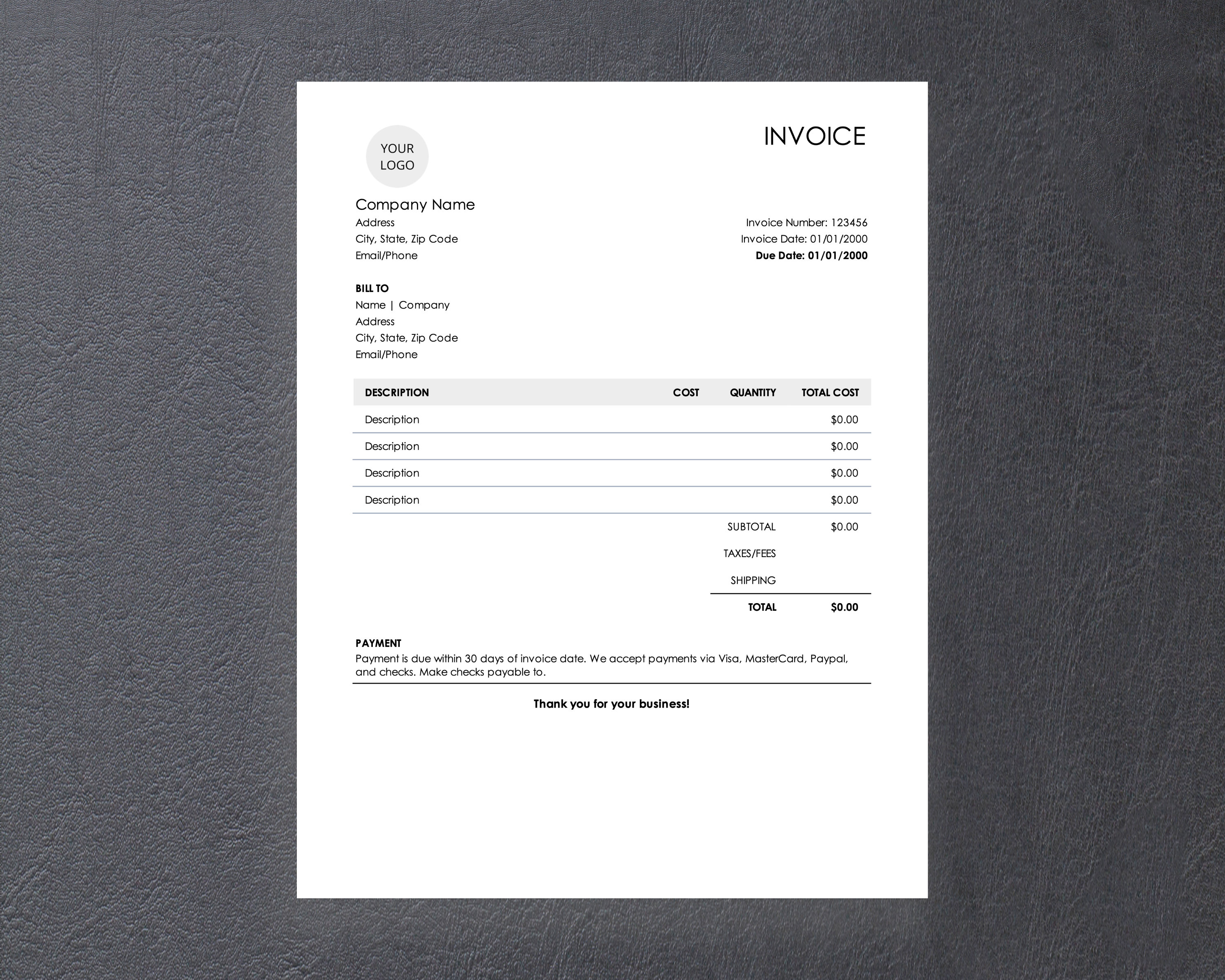 Invoice Template. Excel. Editable Invoice for Small Business Owners and ...