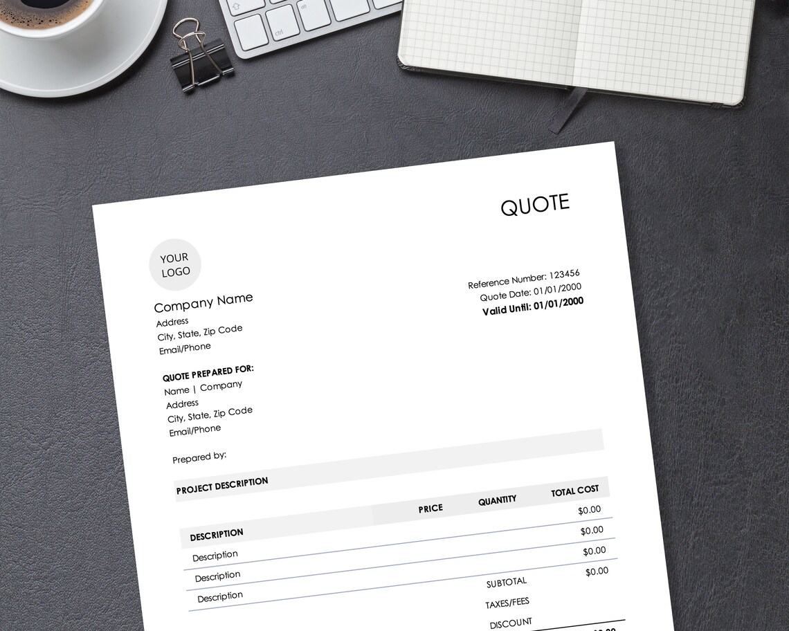 Quote Template. Excel. Editable Quote Form for Small Business Owners ...