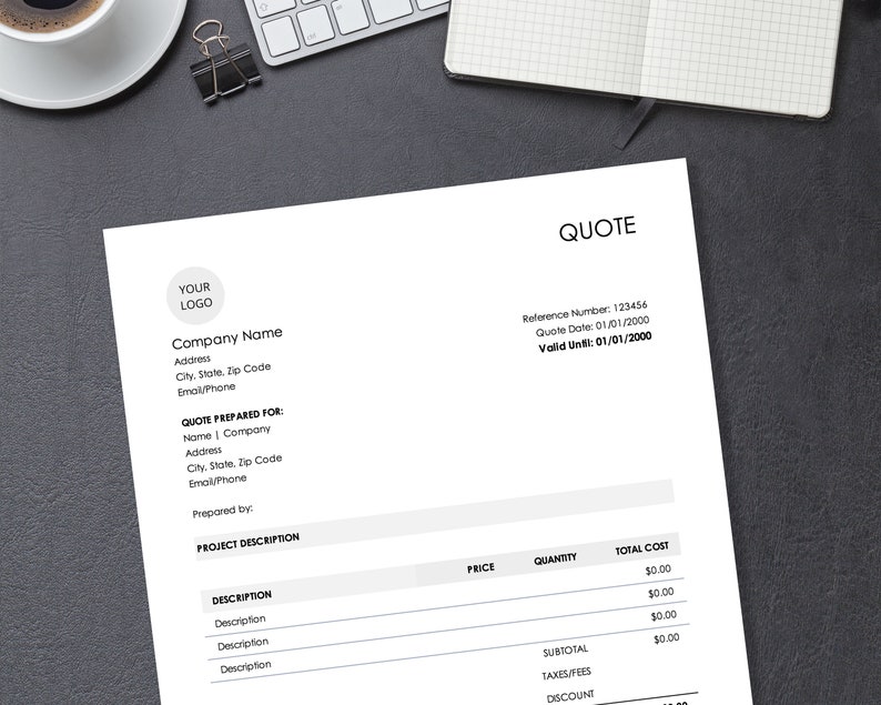 Quote Template. Excel. Editable Quote Form for Small Business Owners ...