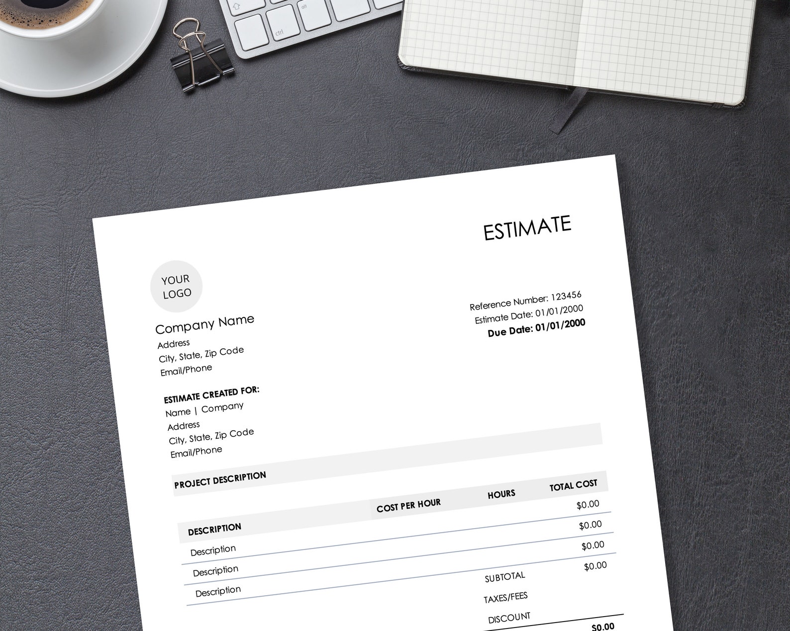 Estimate Template. Excel. Editable Estimate for Small Business Owners ...