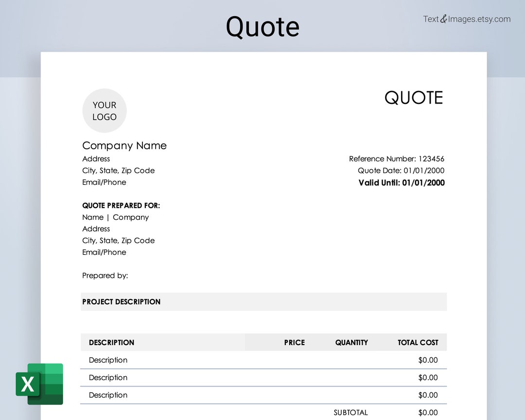 Quote Template. Excel. Editable Quote Form for Small Business Owners ...