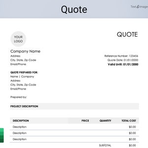 Quote Template. Excel. Editable Quote Form for Small Business Owners ...