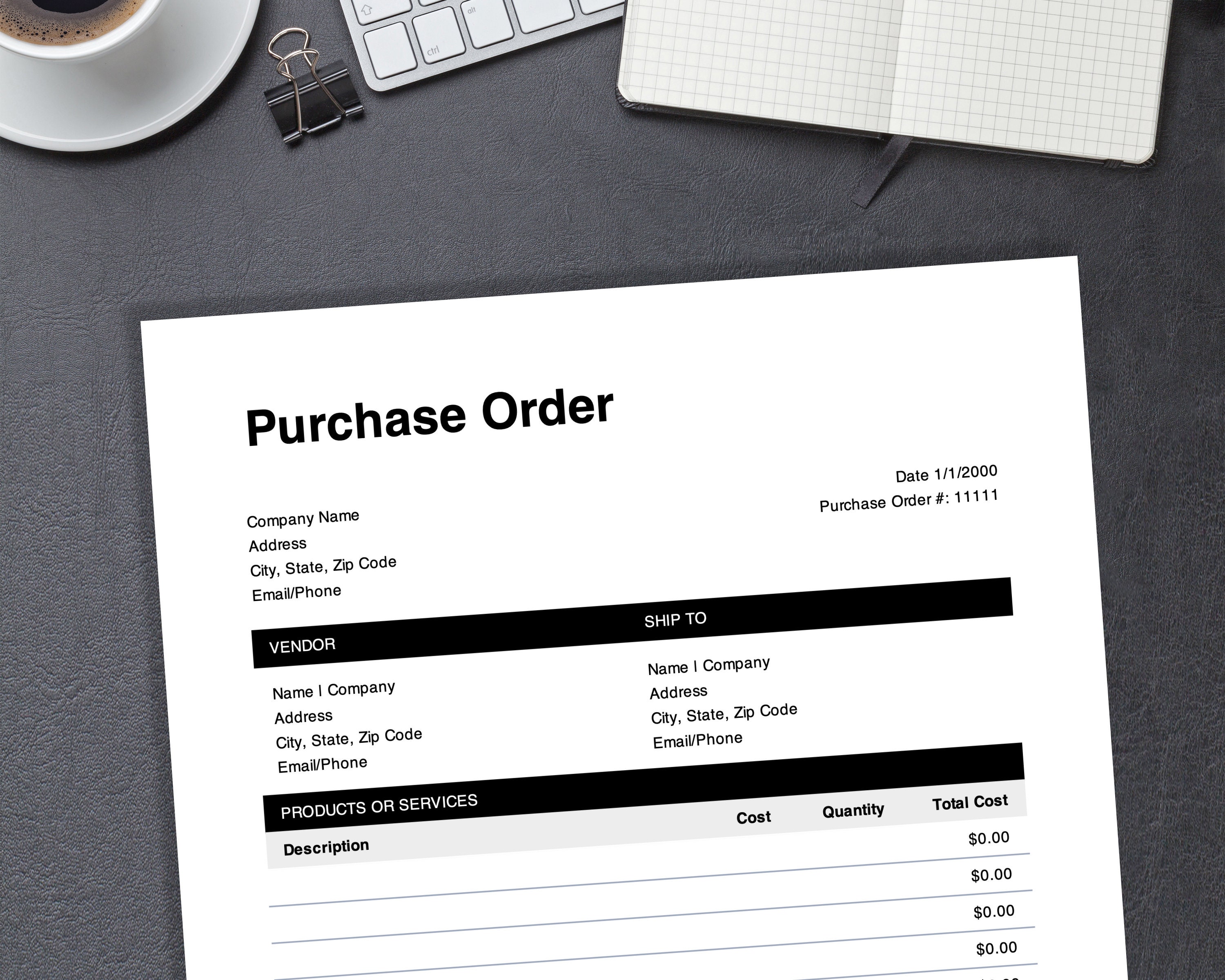 Purchase Order Excel Template. Editable Purchase Order for Small ...