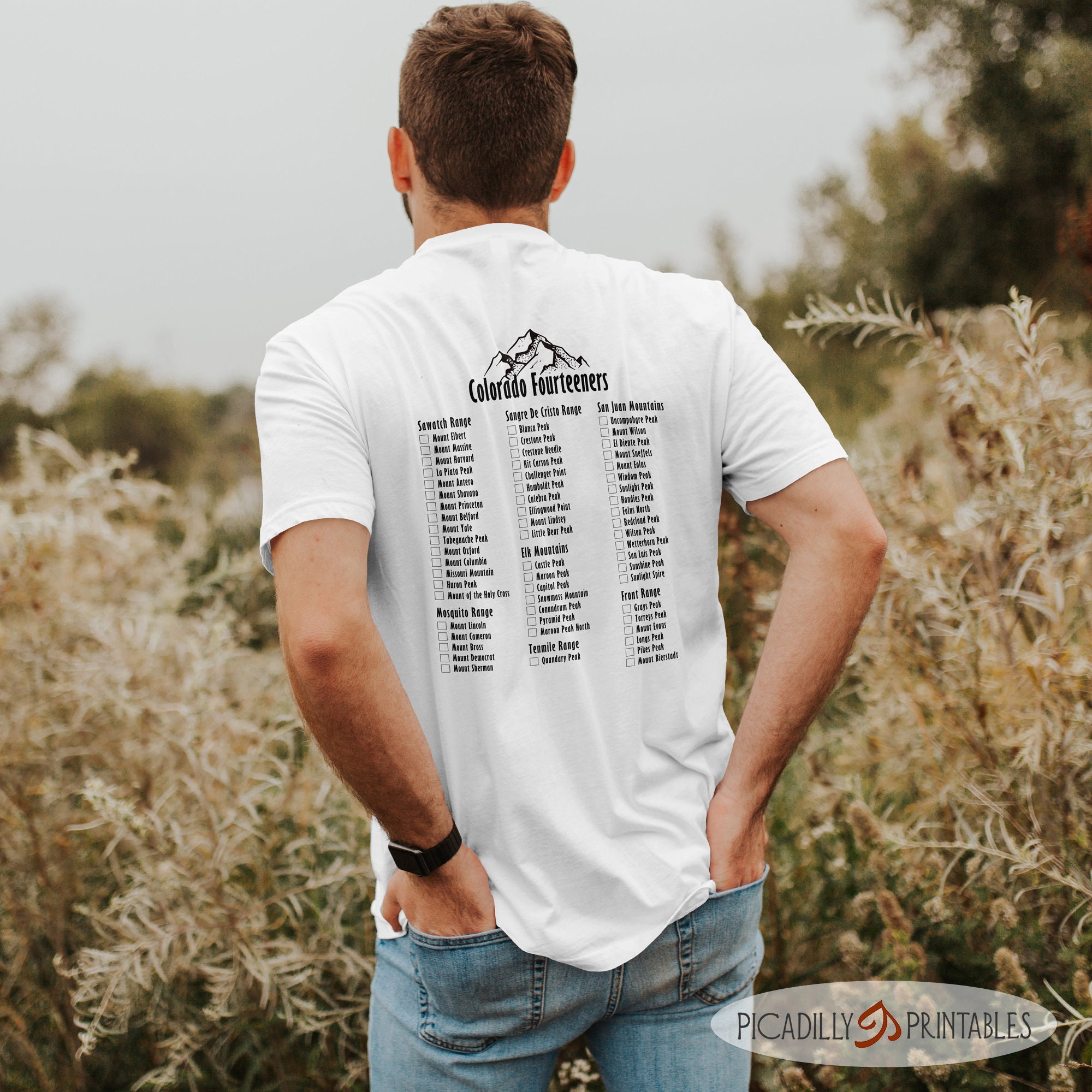 Colorado Fourteeners Checklist T-shirt Rocky Mountains 14ers Climber ...
