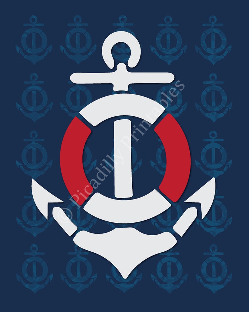 Anchor and Life Preserver Nautical Wall Art Nursery Print Beach Home ...