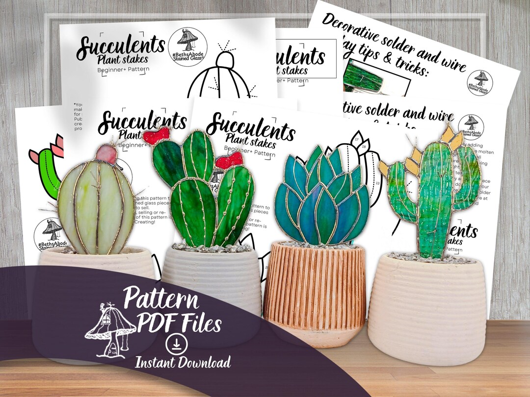 Easy Stained Glass Succulents Pattern With Instructions - Cactus Plant ...
