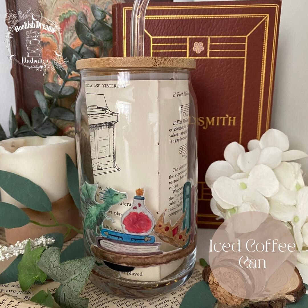Iced Coffee Glass, Iced Coffee Can, Glass Can, Glass Tumbler, Whimsical ...