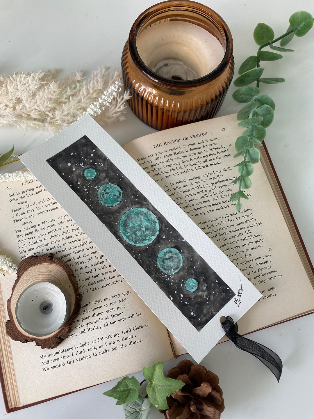 Luna Bookmark Moon Bookmark Watercolour Bookmark Hand Painted Bookmark ...