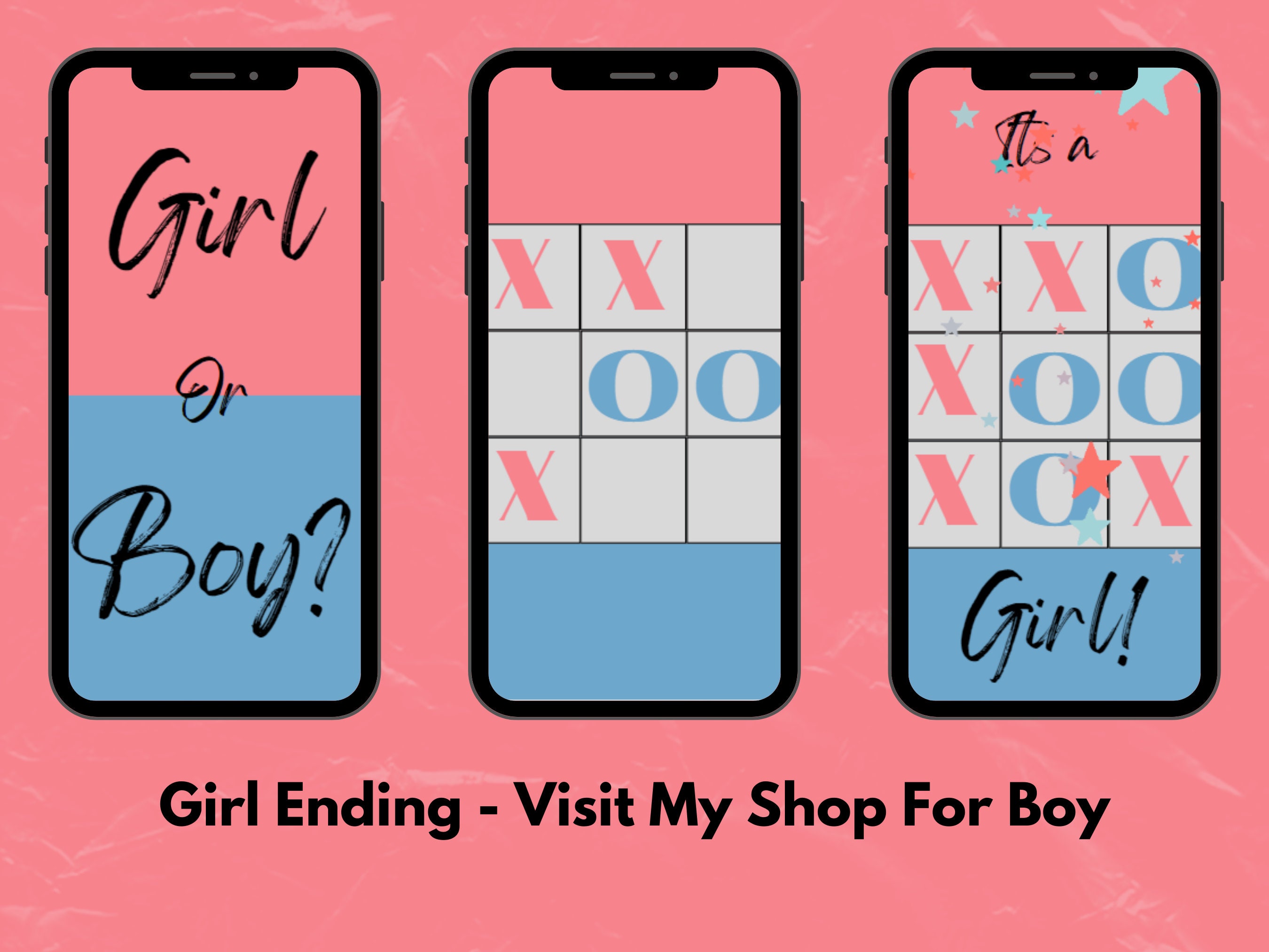 Instant Download Tic Tac Toe Gender Reveal Video Digital Pregnancy Announcement Girl Gender