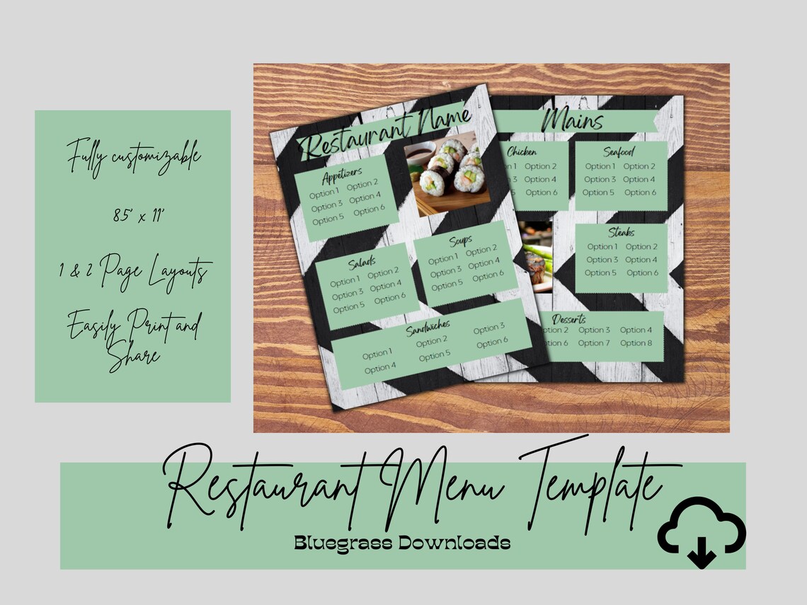 Chevron Restaurant Menu Template - Editable Menu Template - Digital ...