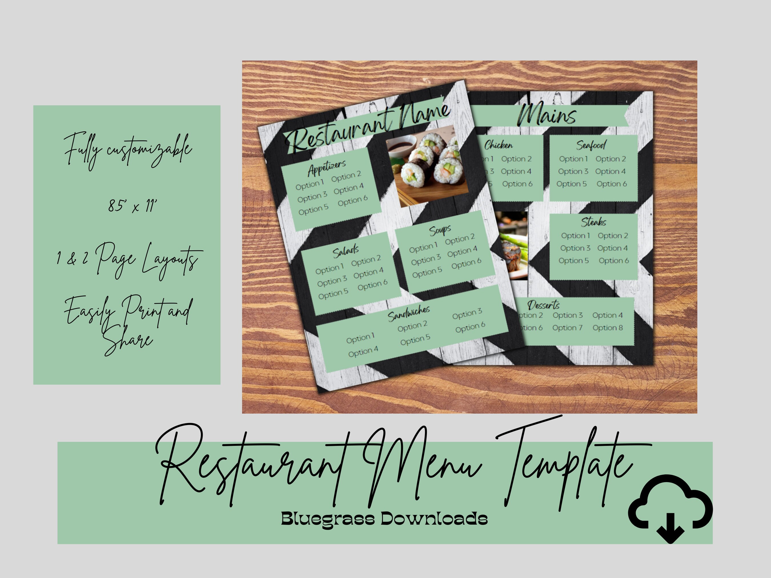 Chevron Restaurant Menu Template - Editable Menu Template - Digital ...